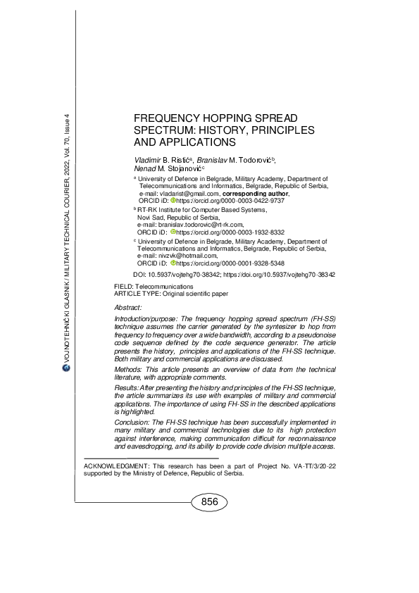 Pdf Frequency Hopping Spread Spectrum History Principles And