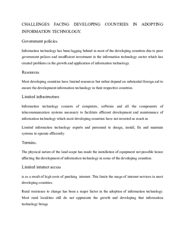 (DOC) CHALLENGES FACING DEVELOPING COUNTRIES IN ADOPTING