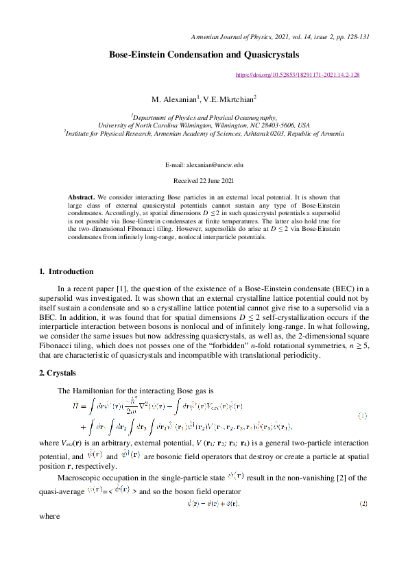 (PDF) Bose-Einstein Condensation and Quasicrystals