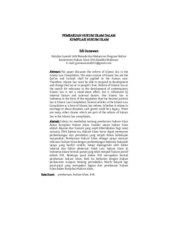 (PDF) Pembaruan Hukum Islam dalam Kompilasi Hukum Islam