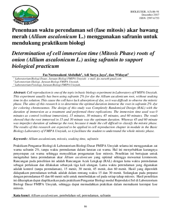 (PDF) Penentuan waktu perendaman sel (fase mitosis) akar bawang merah ...