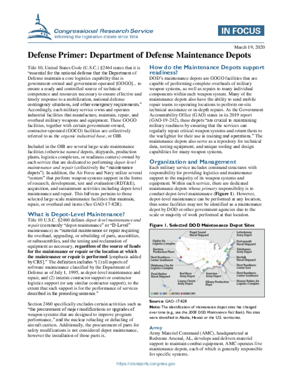 (PDF) Defense Primer: Department of Defense Maintenance Depots [Updated ...