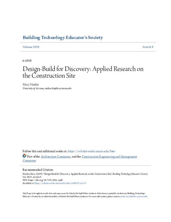 (PDF) Design-Build for Discovery: Applied Research on the Construction Site