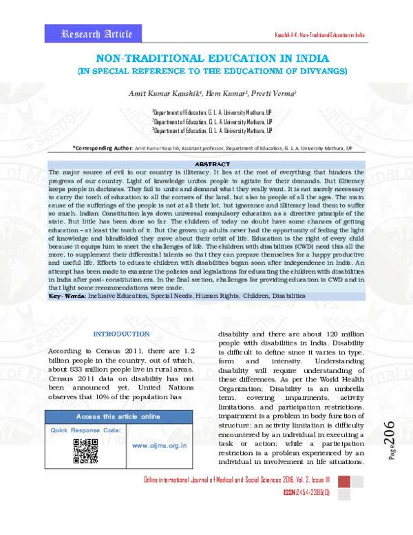 (PDF) [TYPE THE Kaushik A K : Non-Traditional Education in India