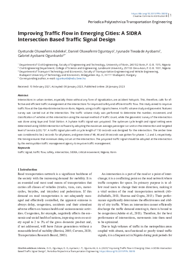 (PDF) Improving Traffic Flow in Emerging Cities: A SIDRA Intersection ...