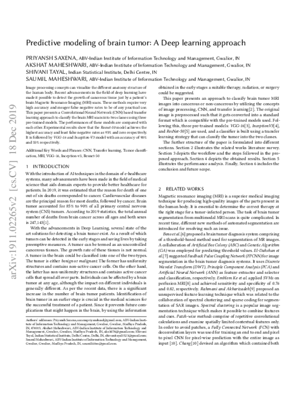(PDF) Predictive Modeling of Brain Tumor: A Deep Learning Approach