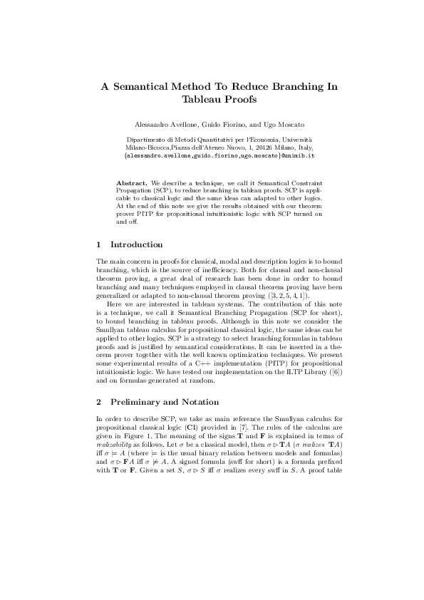 (PDF) A Semantical Method To Reduce Branching In Tableau Proofs