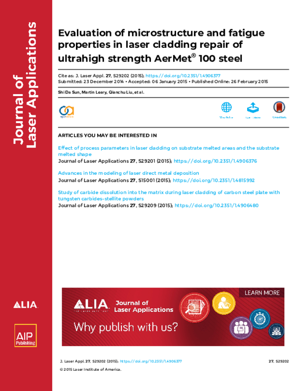(PDF) Evaluation of microstructure and fatigue properties in laser cladding repair of ultrahigh ...