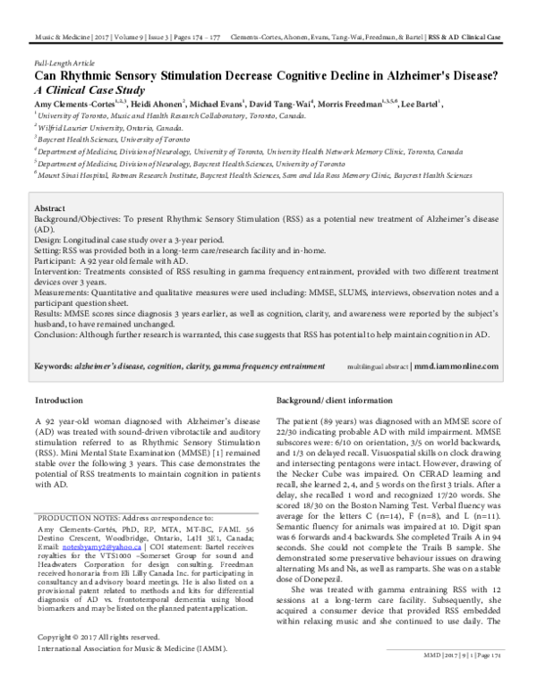 (PDF) Can Rhythmic Sensory Stimulation Decrease Cognitive Decline in ...