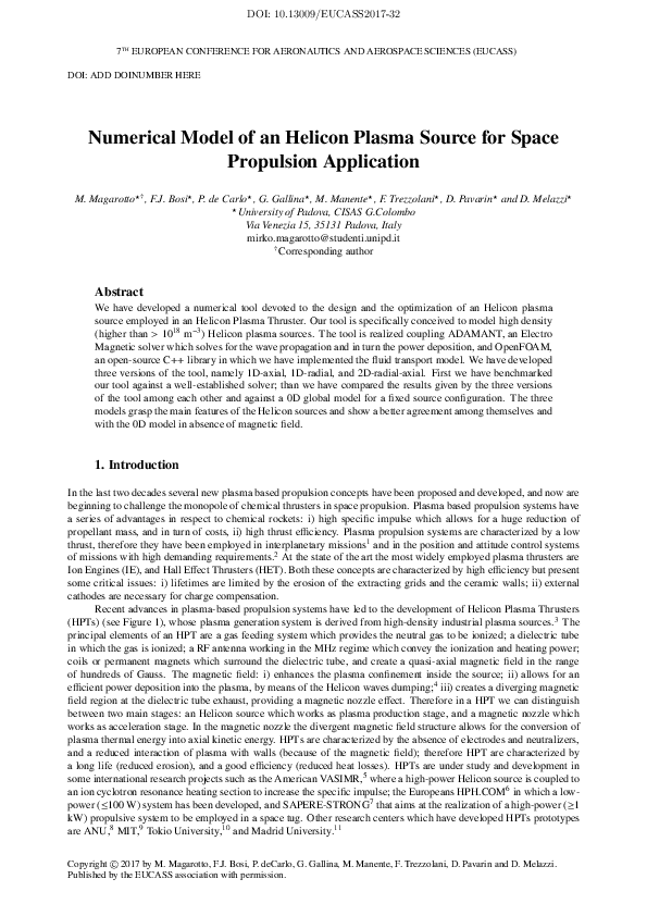 (PDF) Numerical Model of an Helicon Plasma Source for Space Propulsion ...
