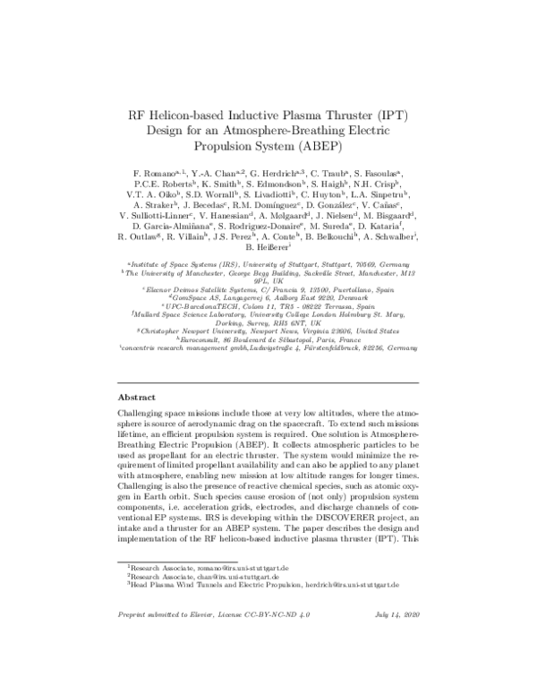 (PDF) RF Helicon-based Inductive Plasma Thruster (IPT) Design for an ...