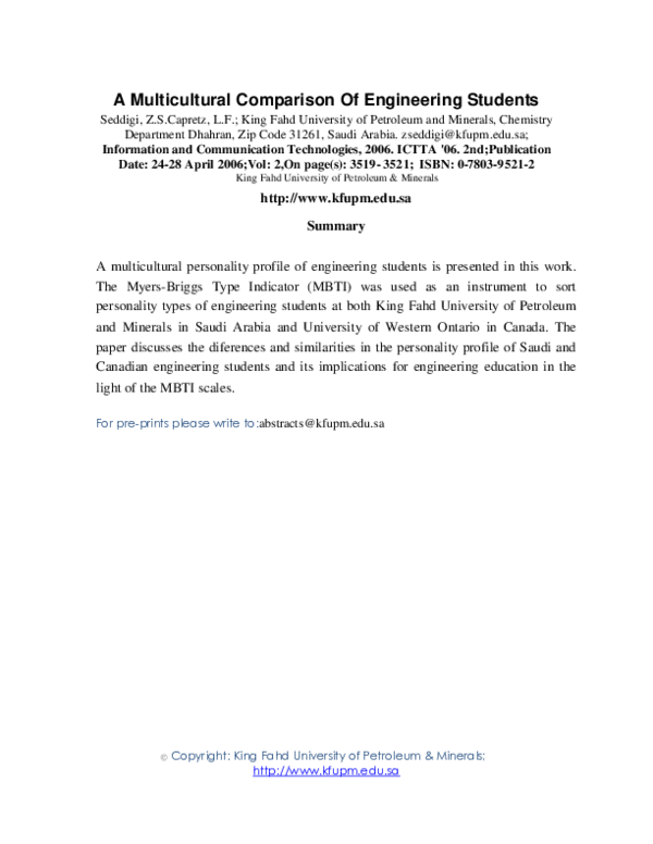 (PDF) A Multicultural Comparison of Engineering Students