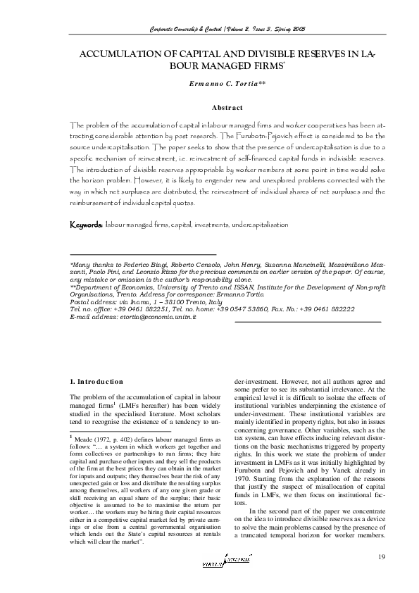 (PDF) Accumulation of Capital and Divisible Reserves in Labour Managed ...