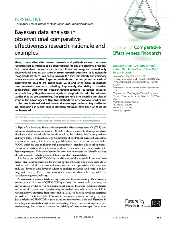 Pdf Bayesian Data Analysis In Observational Comparative Effectiveness