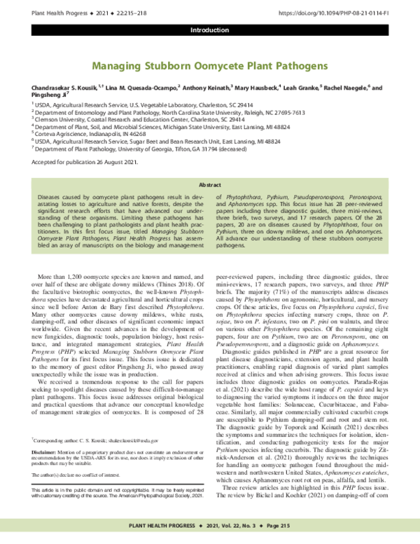 (PDF) Managing Stubborn Oomycete Plant Pathogens