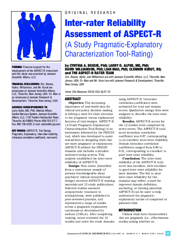(PDF) Inter-rater Reliability Assessment of ASPECT-R: (A Study ...