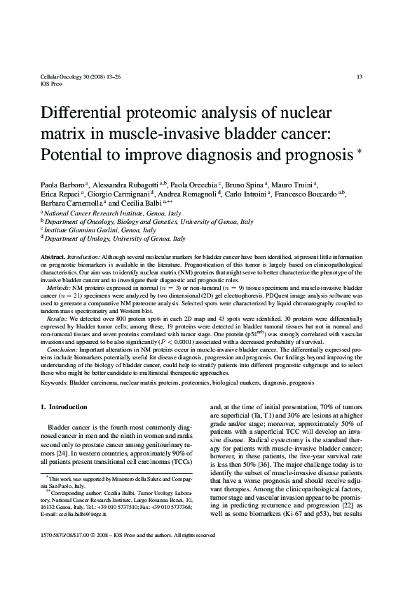 (PDF) Differential Proteomic Analysis of Nuclear Matrix in Muscle-Invasive Bladder Cancer ...