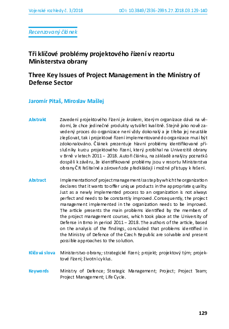 (PDF) Three Key Issues of Project Management in the Ministry of Defense ...