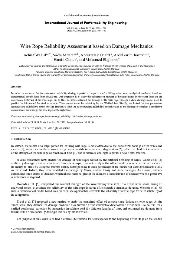 (PDF) Wire Rope Reliability via Damage Mechanics