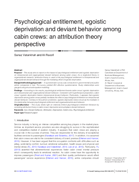 (PDF) Psychological entitlement, egoistic deprivation and deviant ...