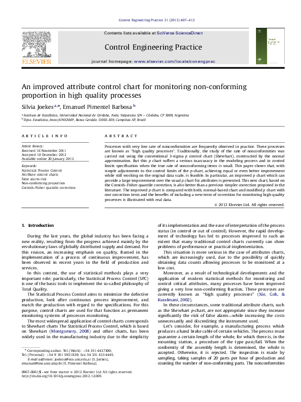 (PDF) An improved attribute control chart for monitoring non-conforming proportion in high ...