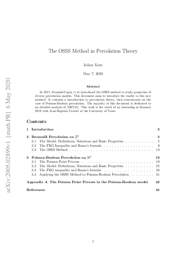 (PDF) The OSSS Method in Percolation Theory