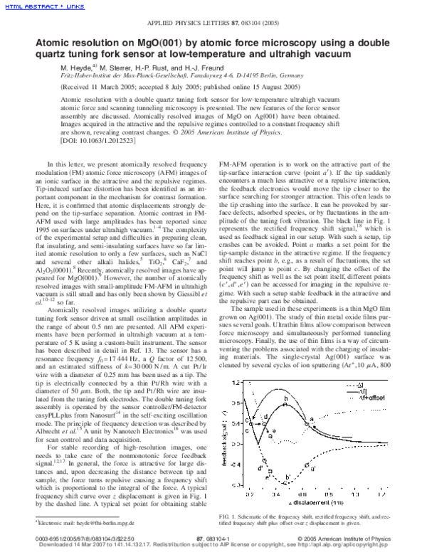Pdf Atomic Resolution On Mgo 001 By Atomic Force Microscopy Using A Double Quartz Tuning Fork