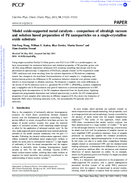 (PDF) Model oxide-supported metal catalysts – comparison of ultrahigh ...