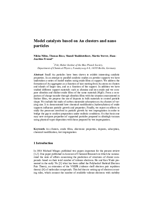 (PDF) Model Catalysts Based on Au Clusters and Nanoparticles