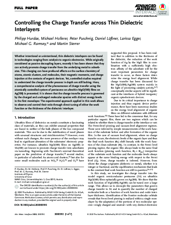 (PDF) Controlling the Charge Transfer across Thin Dielectric Interlayers