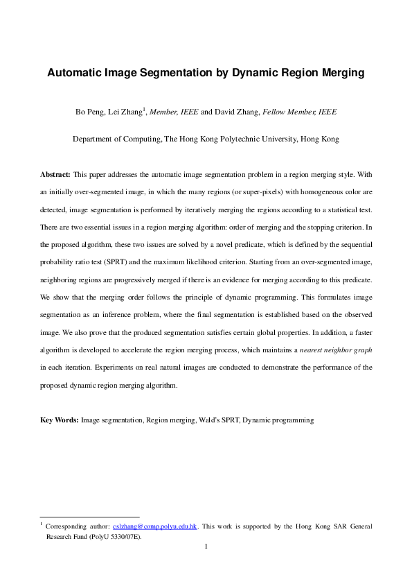 (PDF) Dynamic Region Merging for Image Segmentation