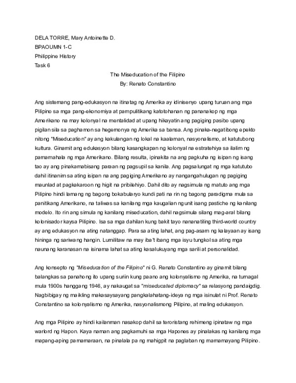 (PDF) Task 6 - The Miseducation of the Filipino