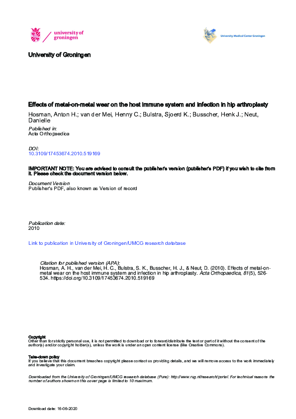 (PDF) Effects of metal-on-metal wear on the host immune system and ...