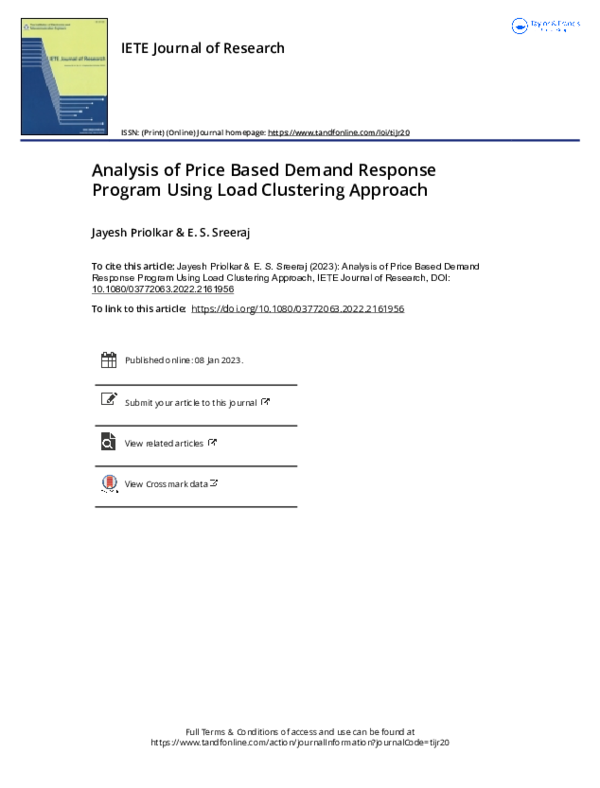 (PDF) Analysis of Price Based Demand Response Program Using Load Clustering Approach