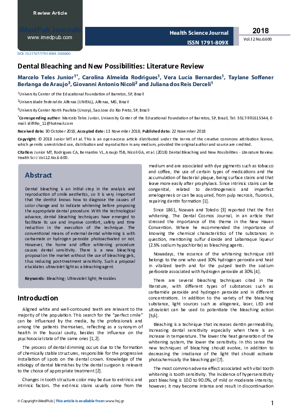 (PDF) Dental Bleaching and New Possibilities: Literature Review