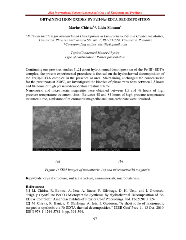 (PDF) Obtaining iron oxides by FeII-Na4EDTA decomposition | Liviu ...