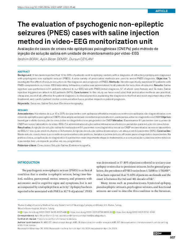 (PDF) The evaluation of psychogenic non-epileptic seizures (PNES) cases ...