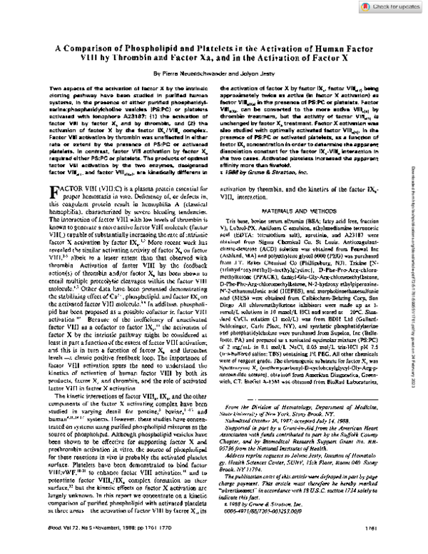 (PDF) A comparison of phospholipid and platelets in the activation of ...