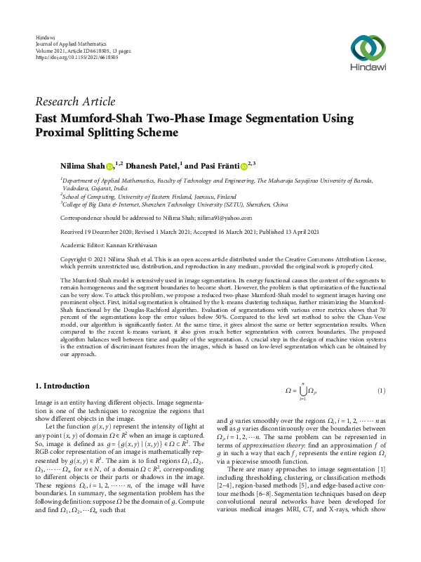 (PDF) Fast Mumford-Shah Two-Phase Image Segmentation Using Proximal Splitting Scheme | Nilima ...