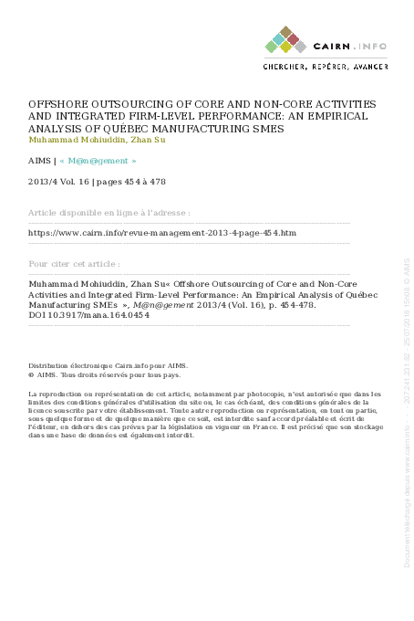 (PDF) Offshore Outsourcing of Core and Non-Core Activities and ...