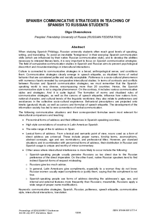 (PDF) Spanish Communicative Strategies in Teaching of Spanish to ...