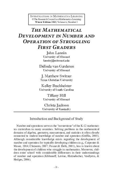 (PDF) The Mathematical Development in Number and Operation of ...
