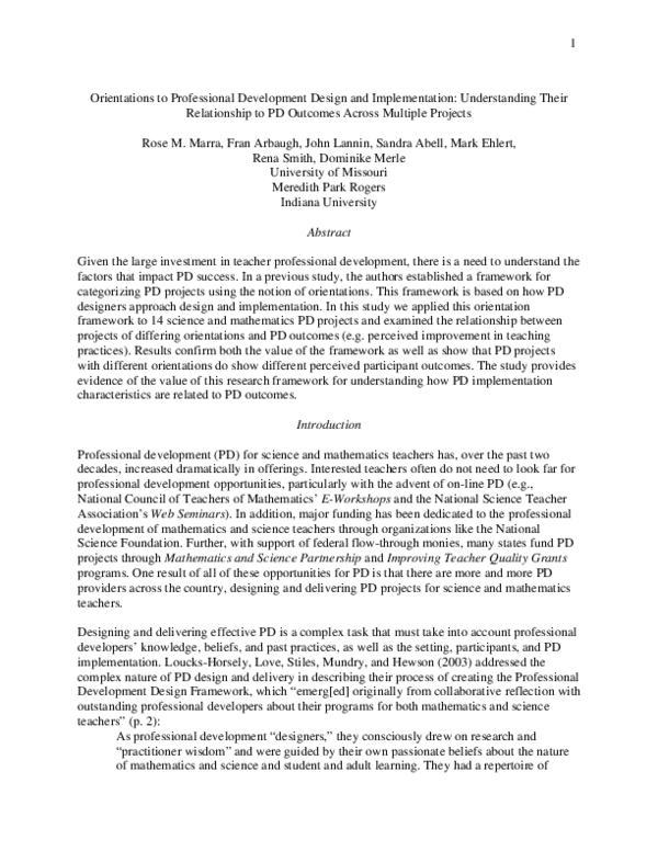 (PDF) Orientations to Professional Development Design and Implementation: Understanding Their ...