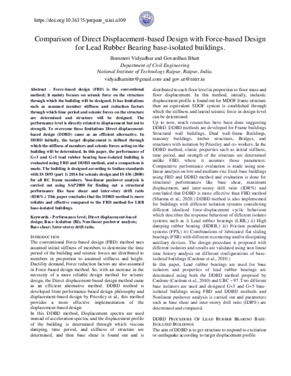 (PDF) DDBD vs FBD for Lead Rubber Bearing Structures