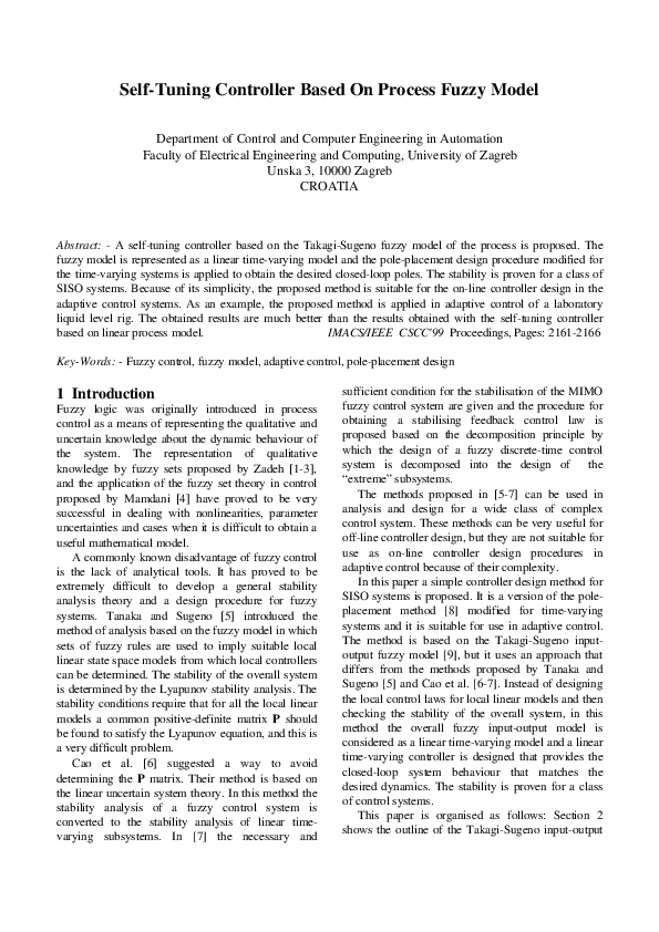 (PDF) Self-tuning controller based on process fuzzy model
