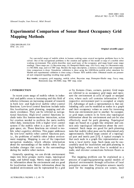 (PDF) Experimental comparison of sonar based occupancy grid mapping methods