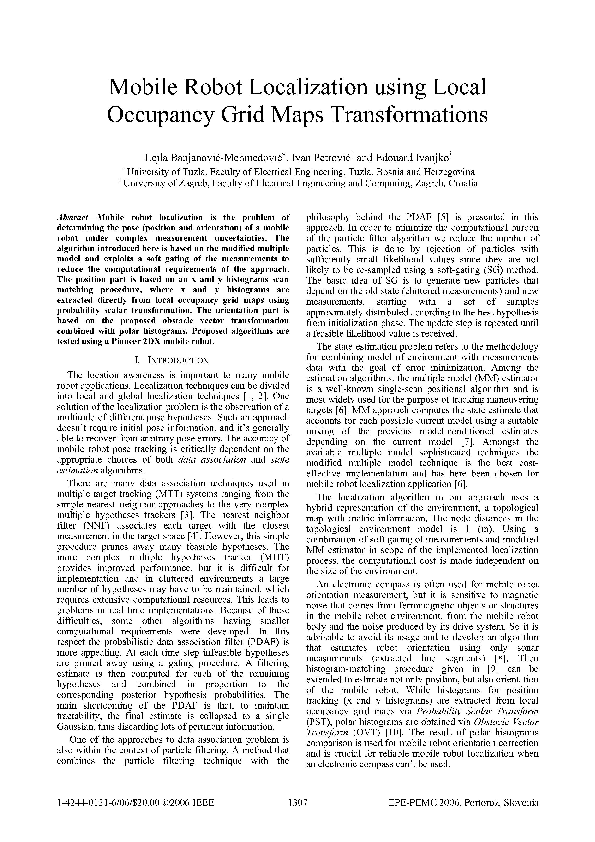 (PDF) Mobile Robot Localization Using Local Occupancy Grid Maps Transformations | Ivan Petrovic ...