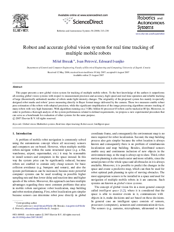 (PDF) Robust and accurate global vision system for real time tracking of multiple mobile robots