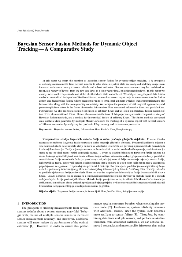 Pdf Bayesian Sensor Fusion Methods For Dynamic Object Tracking—a