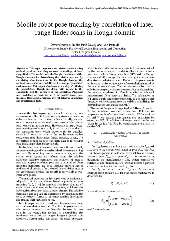 (PDF) Mobile robot pose tracking by correlation of laser range finder scans in Hough domain